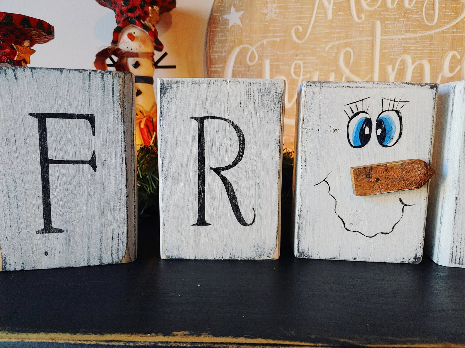 Frosty the Snowman Block Set, Snowman Mantle Decor, Christmas Mantle ...