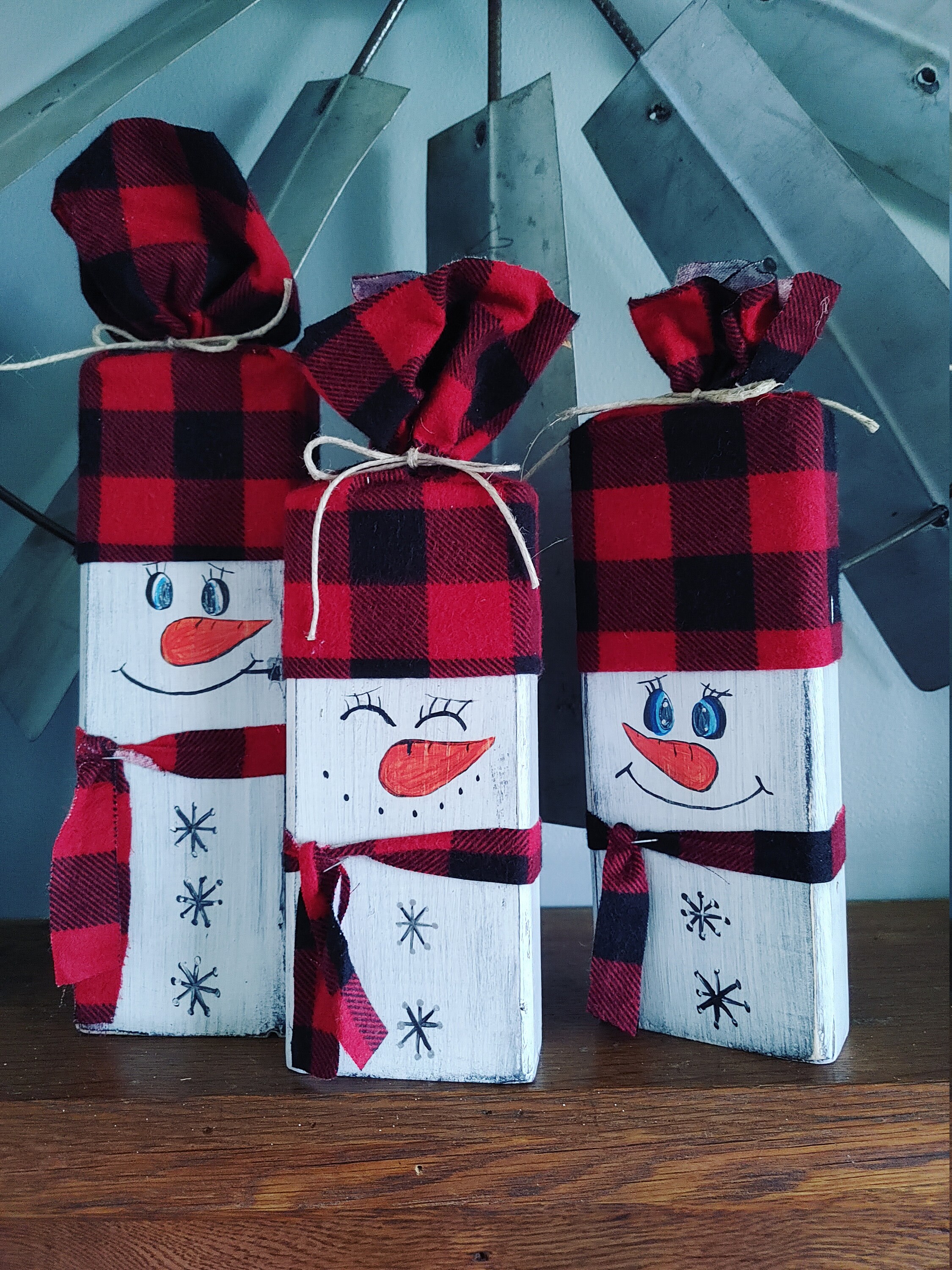 Wood snowman set of 3 block snowman snowman decorations | Etsy