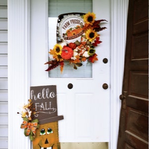 Wooden Pumpkin for Front Door, Fall Porch Decoration, Entry Decor for ...