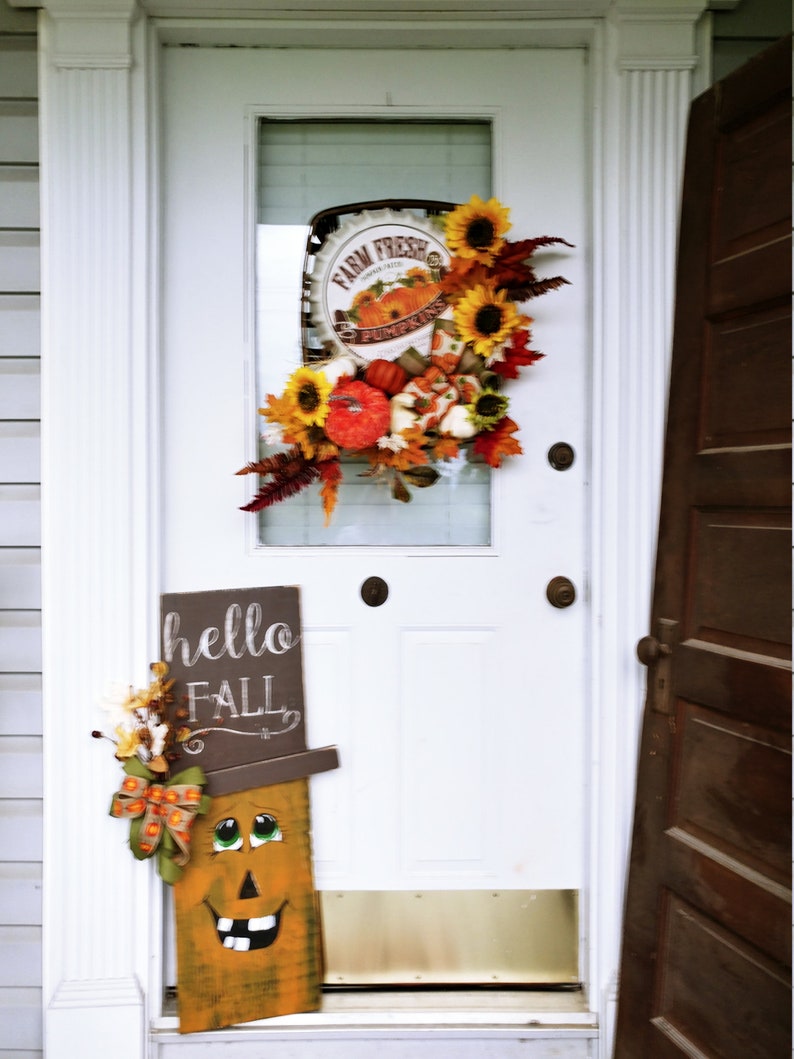 Wooden Pumpkin for Front Door, Fall Porch Decoration, Entry Decor for ...