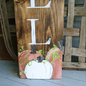 Hello Fall Vertical Wood Porch Sign, Hand Painted Pumpkin Fall Sign ...