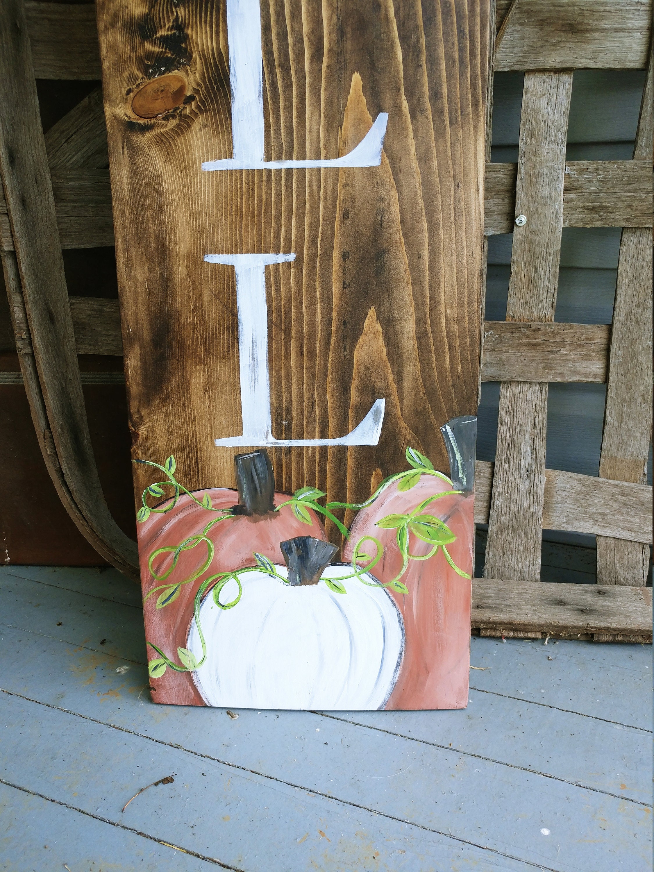 Hello Fall Vertical Wood Porch Sign, Hand Painted Pumpkin Fall Sign ...