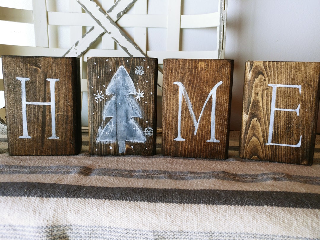 Reversible Home Block Set, Fall Table Decor, Christmas Table Decor ...
