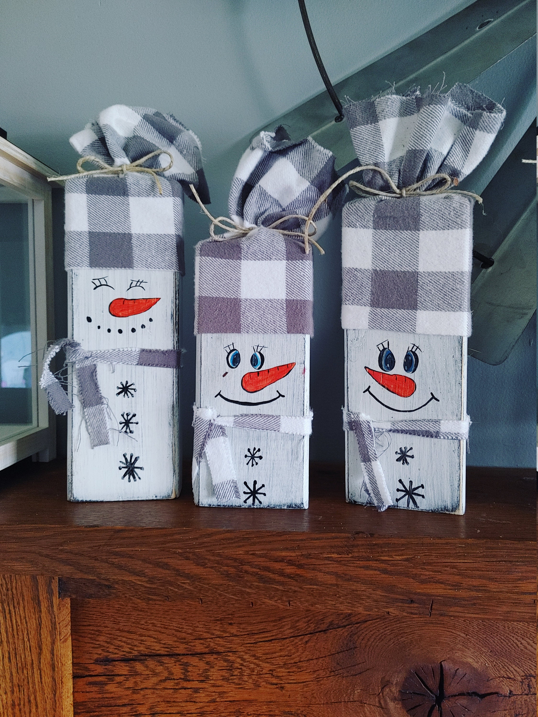 Wood Snowman Set of 3, Block Snowman, Snowman Decorations, Buffalo ...