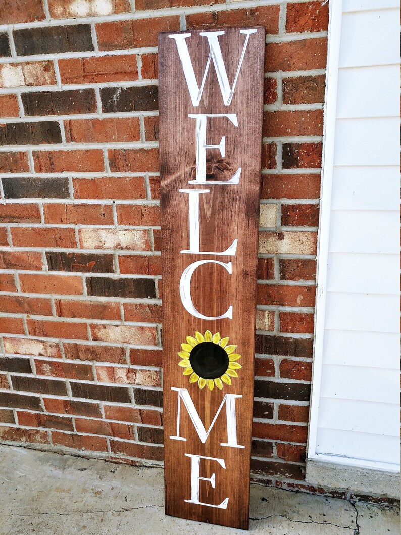 Vertical Welcome Sign, Vertical Welcome Sign for Front Porch, Sunflower ...
