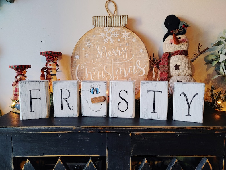 Frosty the Snowman Block Set, Snowman Mantle Decor, Christmas Mantle ...