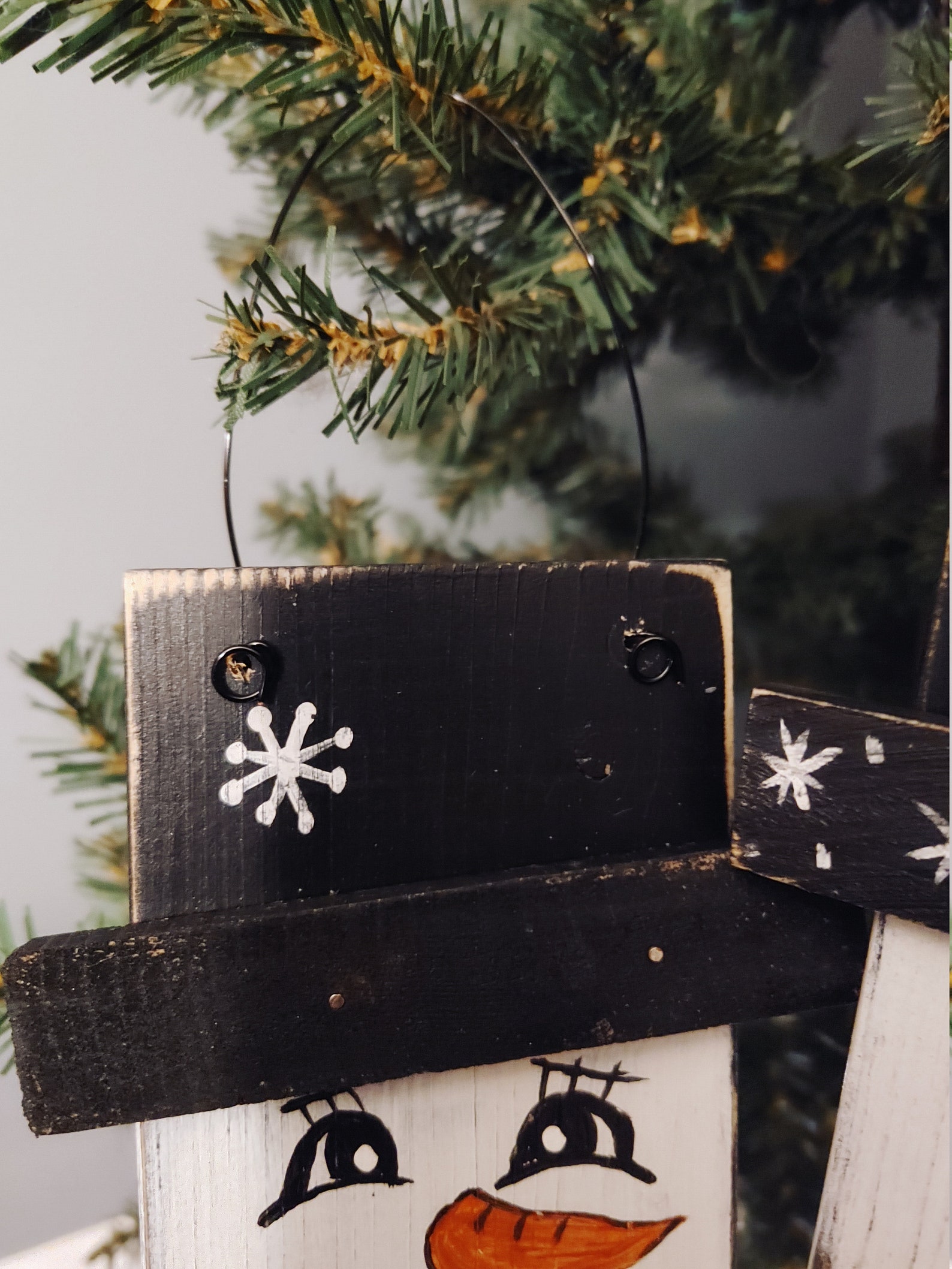 Set of 4 Rustic Snowman Ornaments, Wood Snowman Decor, Rustic Tree ...