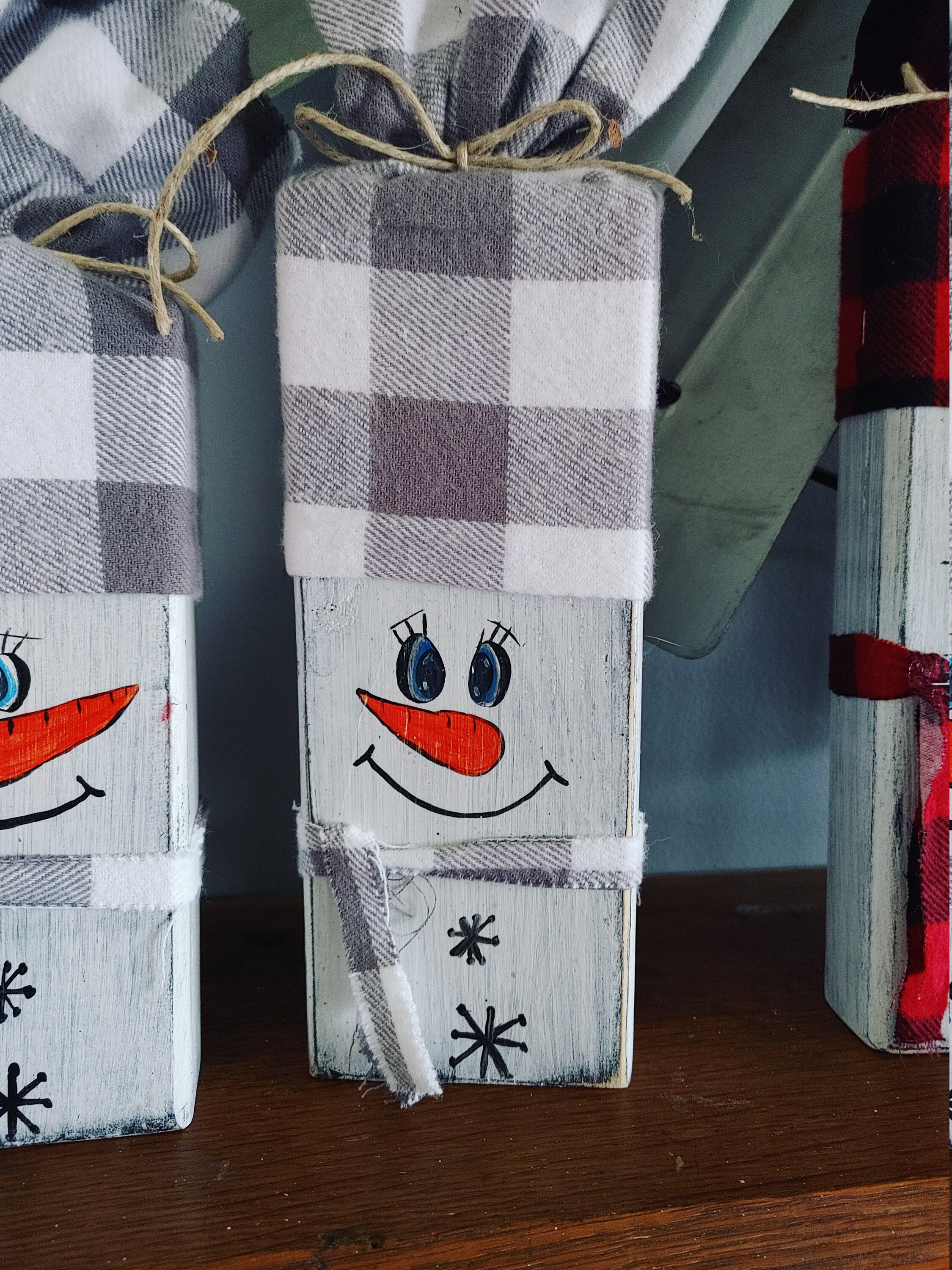 Wood snowman set of 3 block snowman snowman decorations | Etsy