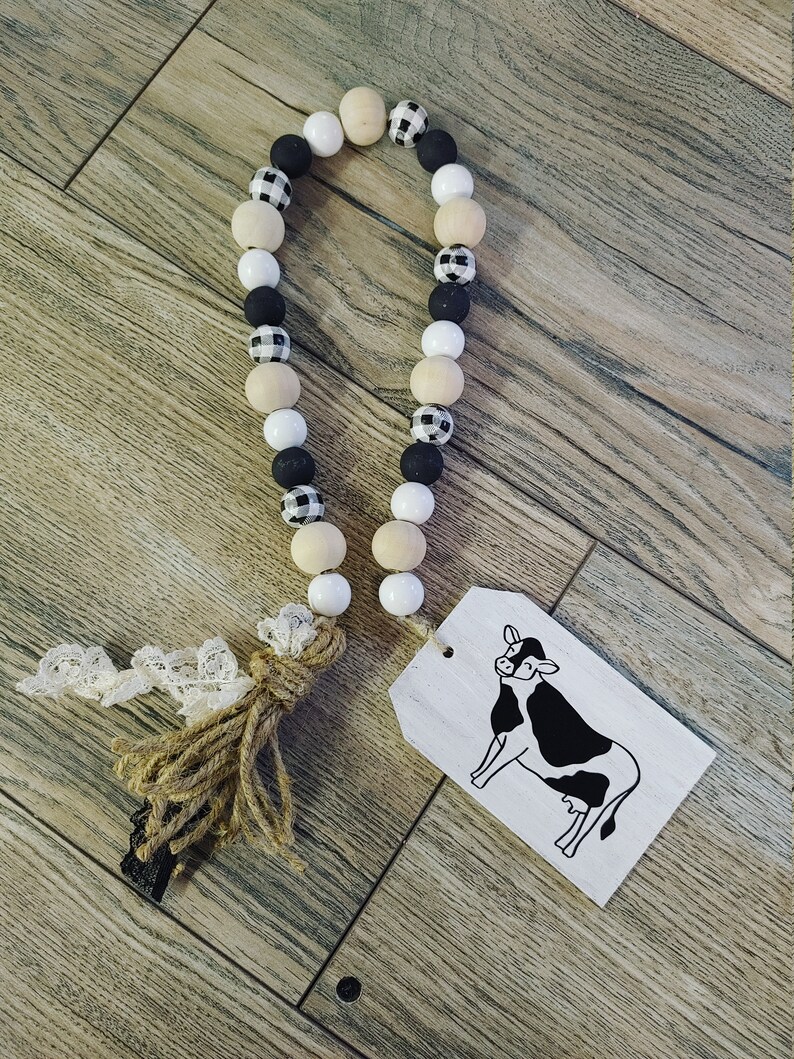 Farmhouse Garland Cow Wood Bead Garland Cow Decor Farmhouse - Etsy