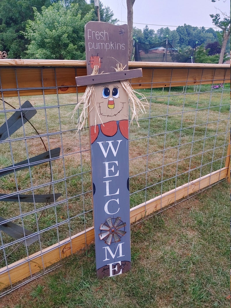 5 Ft Vertical Welcome Scarecrow Sign for Front Porch Welcome | Etsy