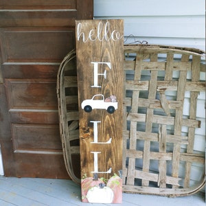 Hello Fall Vertical Wood Porch Sign, Hand Painted Pumpkin Fall Sign ...