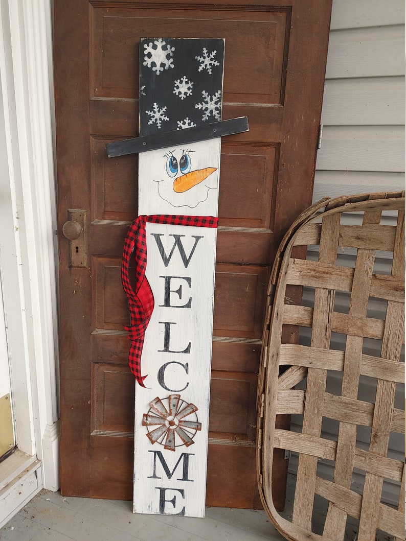 5 Ft Vertical Welcome Snowmen Sign for Front Porch, Snowman Porch Decor ...