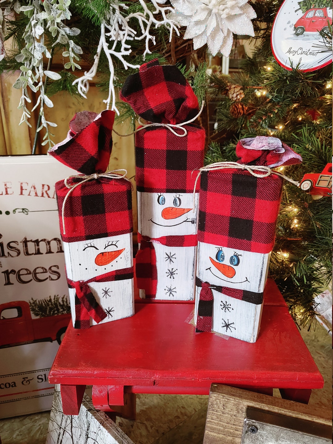 Wood Snowman Set of 3, Block Snowman, Snowman Decorations, Buffalo ...