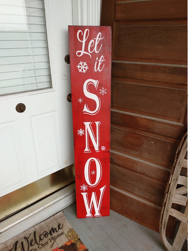 Large Let It Snow Vertical Wood Sign for Front Porch, Welcome Porch ...