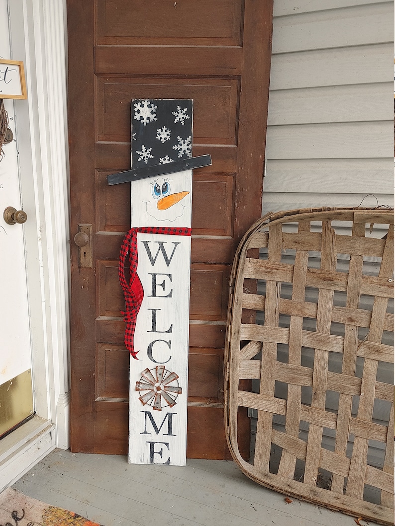 5 Ft Vertical Welcome Snowmen Sign for Front Porch, Snowman Porch Decor ...