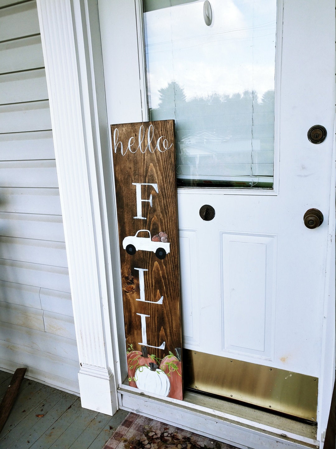 Hello Fall Vertical Wood Porch Sign, Hand Painted Pumpkin Fall Sign ...
