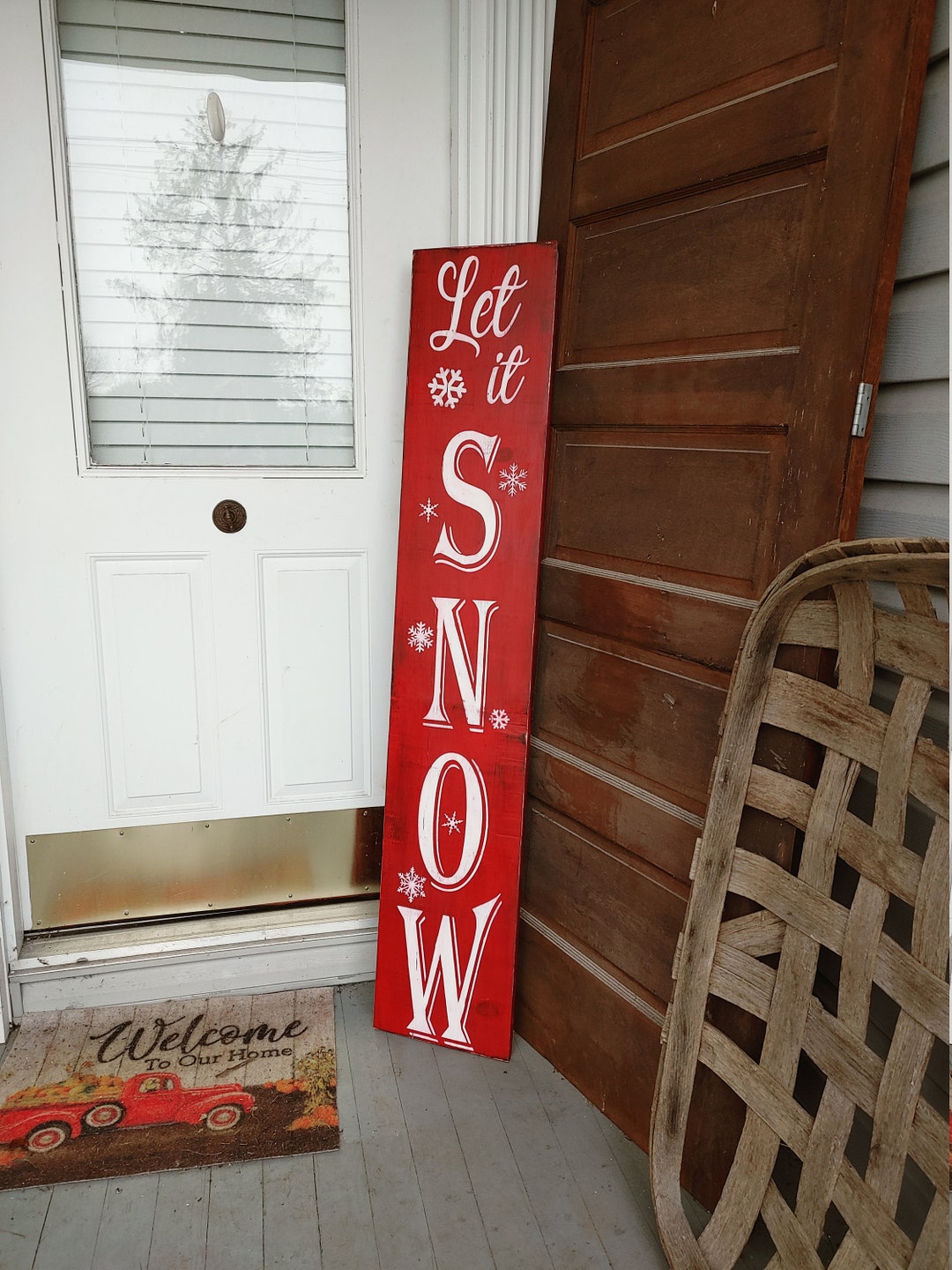 Large Let It Snow Vertical Wood Sign for Front Porch, Welcome Porch ...