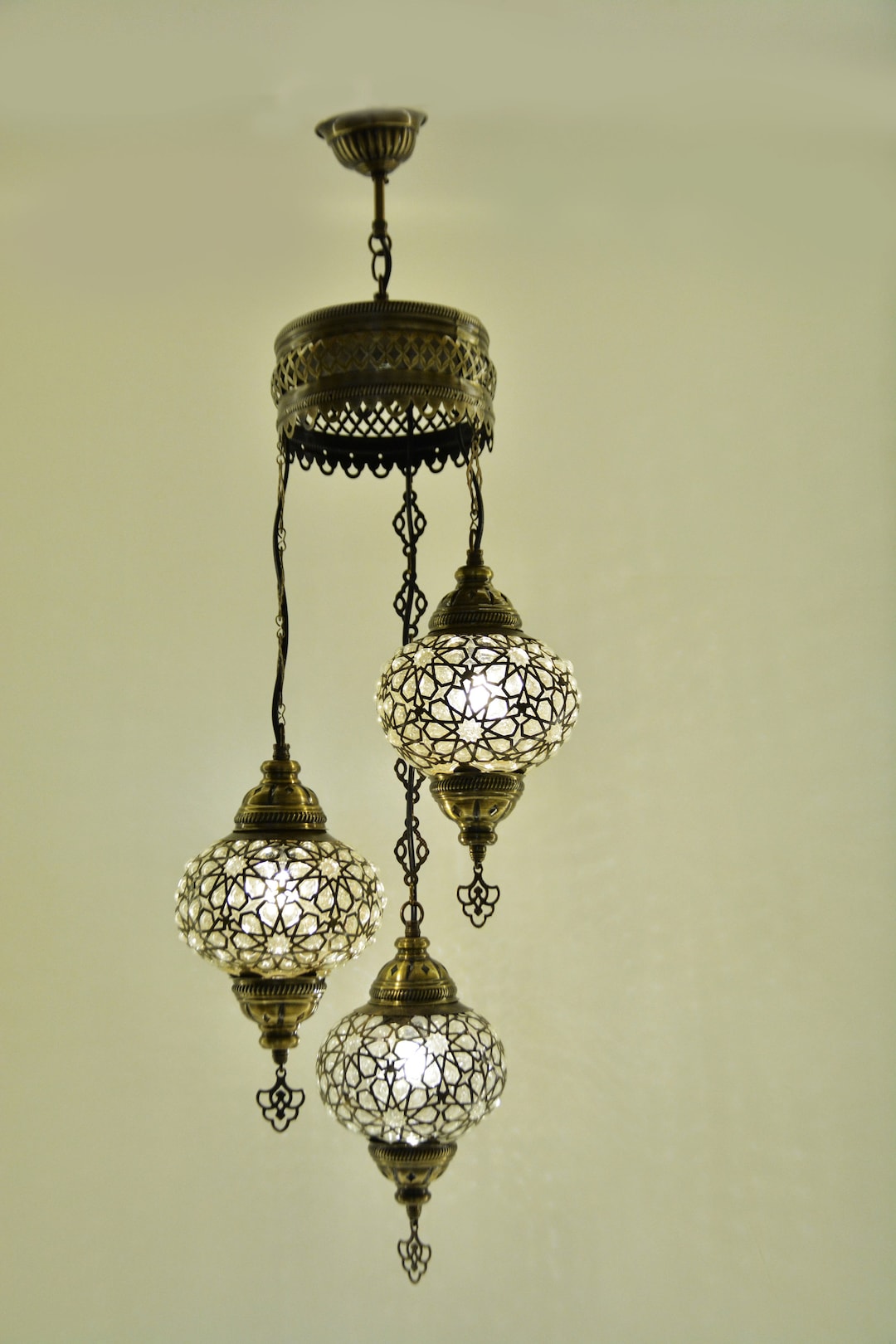 3 Globes White Colorful Turkish Mosaic Ceiling Lamp, Turkish Chandelier ...