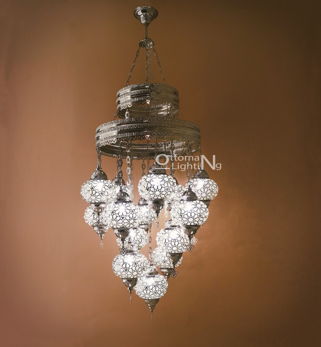 Handmade Silver Ceiling Lamp 15 Globe Turkish Chandelier - Etsy