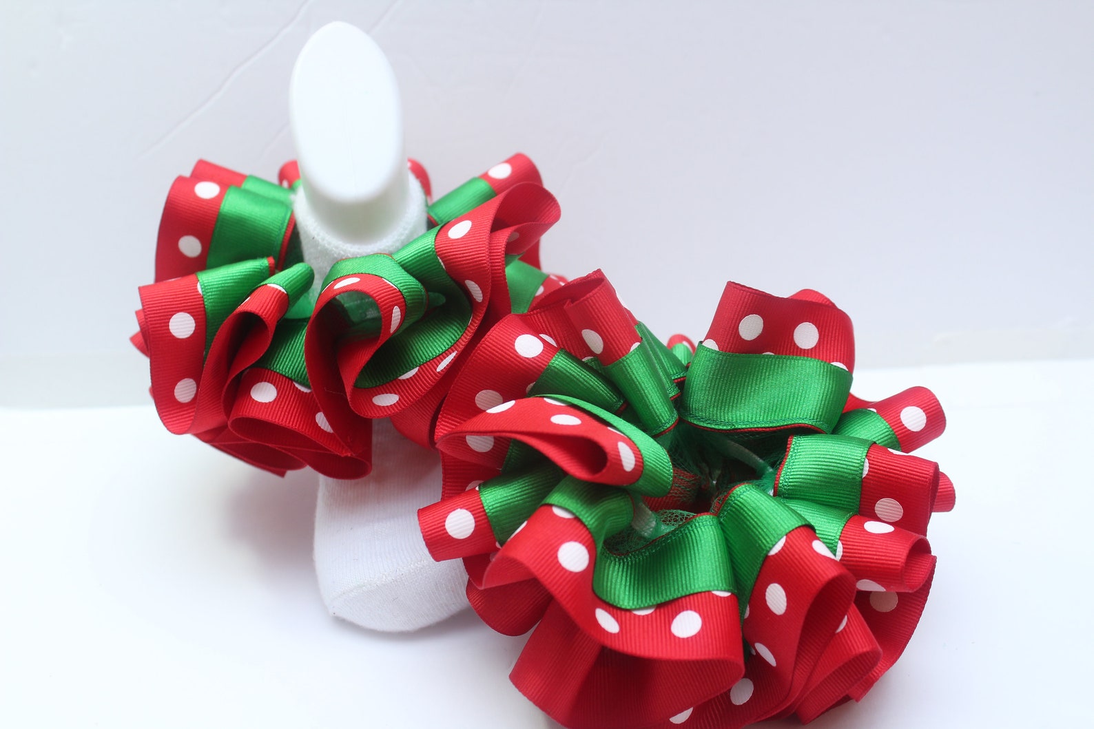 Red White and Green Polka Dotted Ruffle Socks Fluffed Socks - Etsy