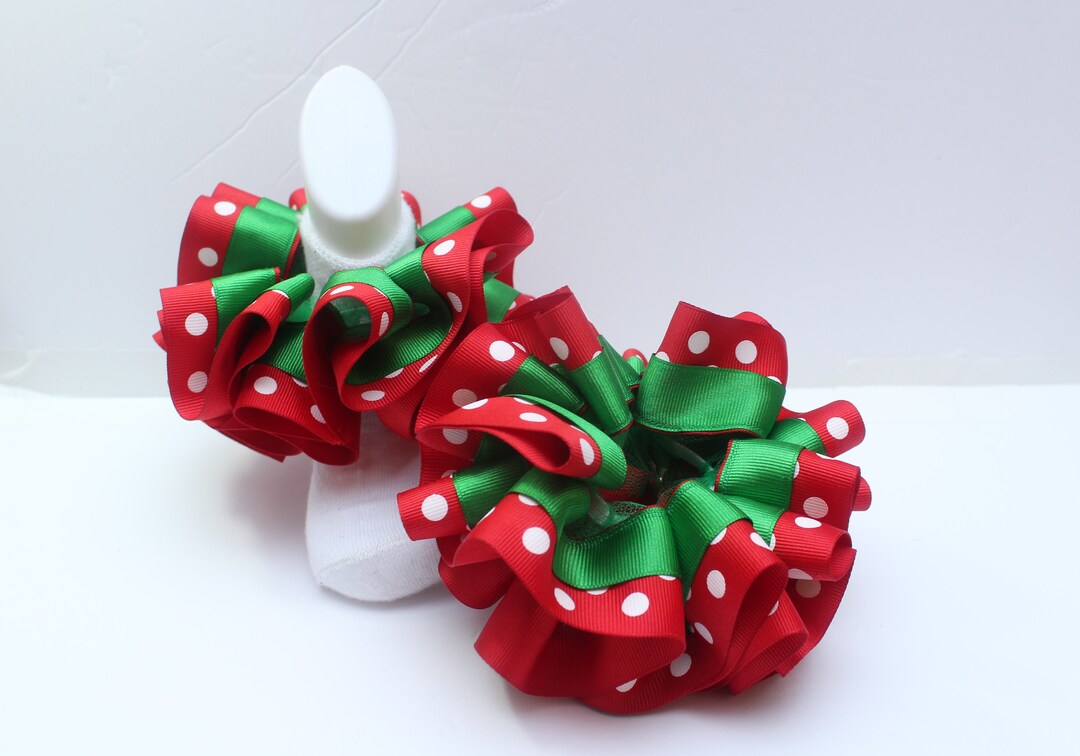 Red White and Green Polka Dotted Ruffle Socks Fluffed Socks - Etsy