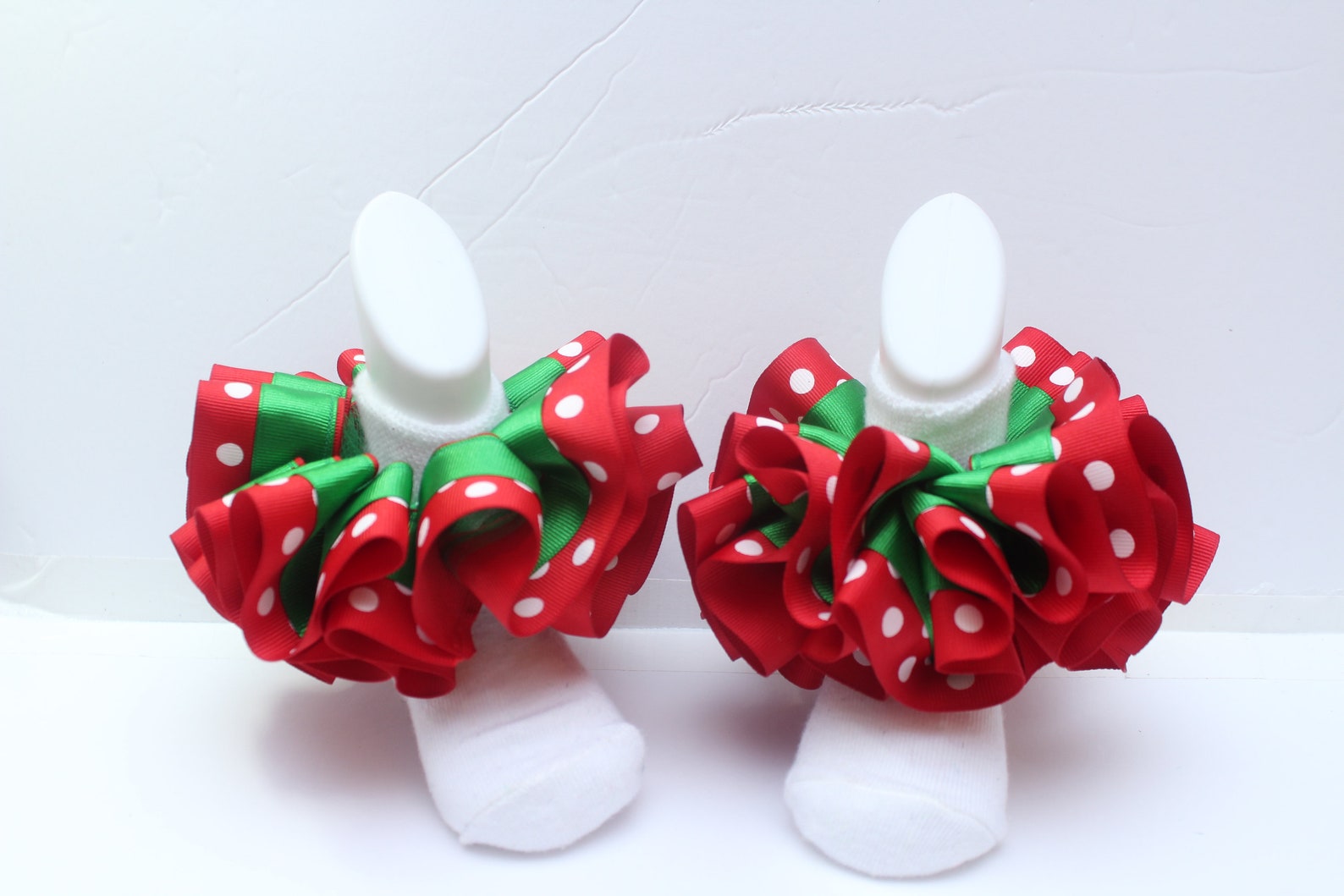 Red White and Green Polka Dotted Ruffle Socks Fluffed Socks - Etsy