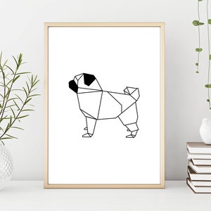 Origami Pug Print Origami Dog Printable Pug Line Art Pug | Etsy