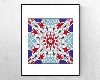 Turkish Anatolian Blue Tile Art Printable Islamic Geometric | Etsy