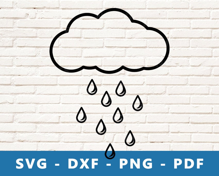 Rain Cloud Clipart Rain Dxf Raindrops with Cloud Stencil Rain SVG Rain ...