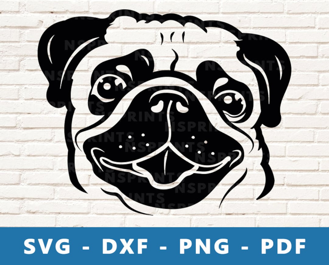 Pug Head SVG, Pug Svg, Pug PNG, Pug Vector, Pug Clipart, Pug Cut File ...