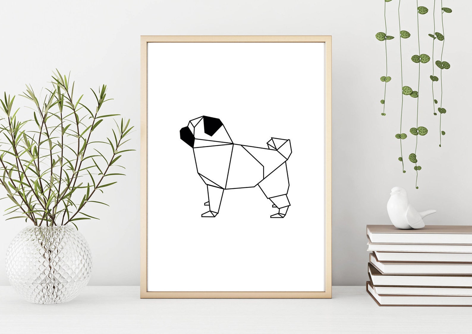 Origami Pug Print Origami Dog Printable Pug Line Art Pug | Etsy