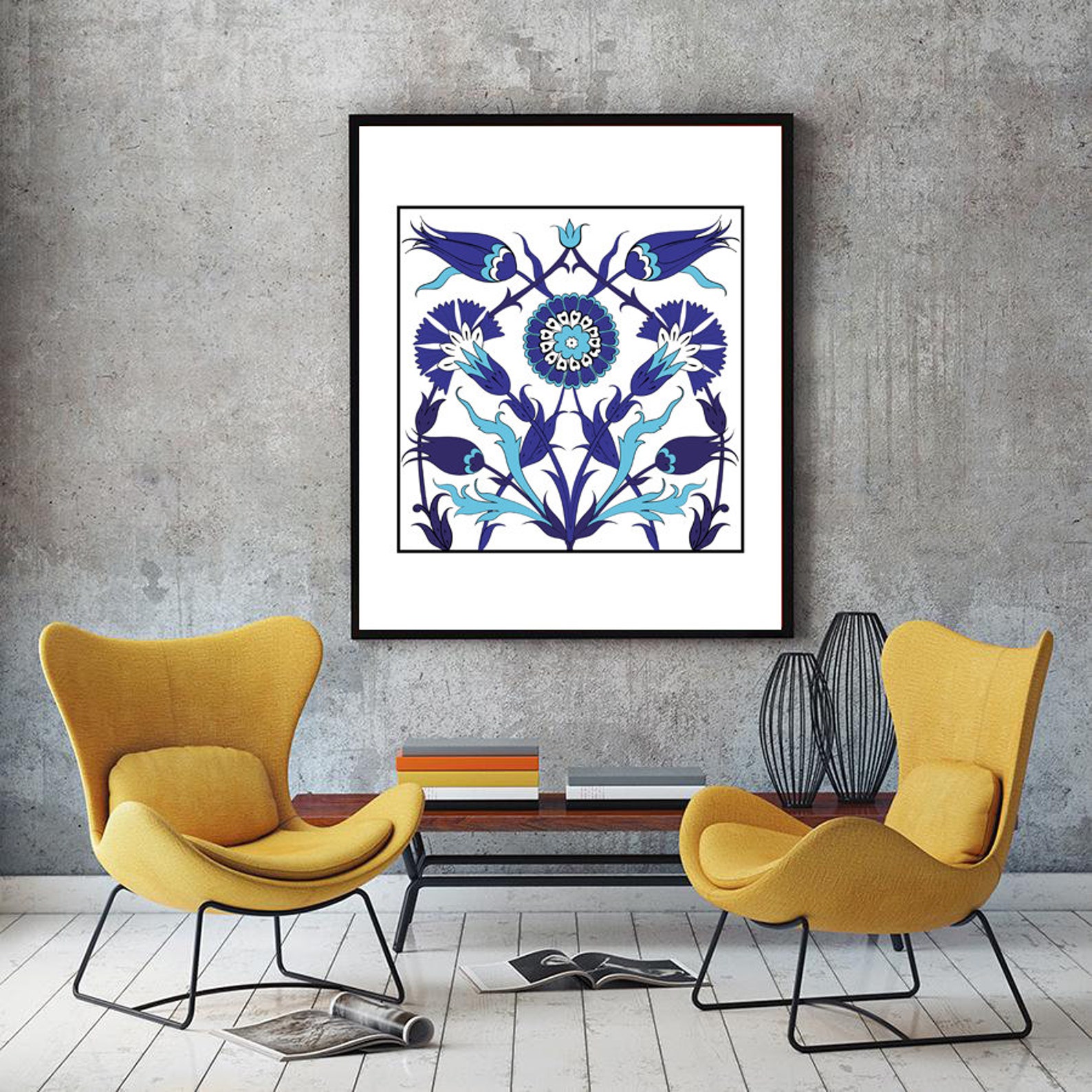 Turkish Anatolian Blue Tile Art Printable, Islamic Geometric Pattern ...