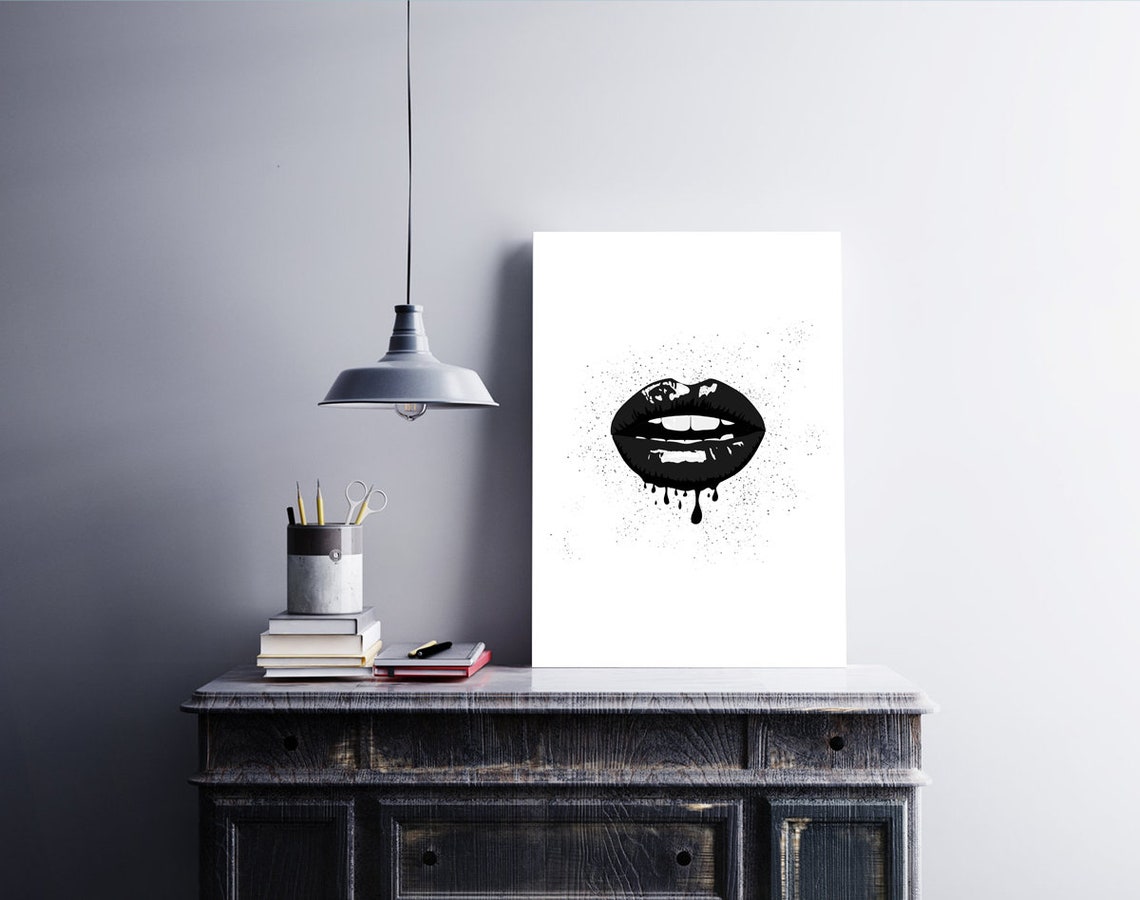 Dripping Lip Print Lip Printable Fashion Lip Art Black Lip - Etsy