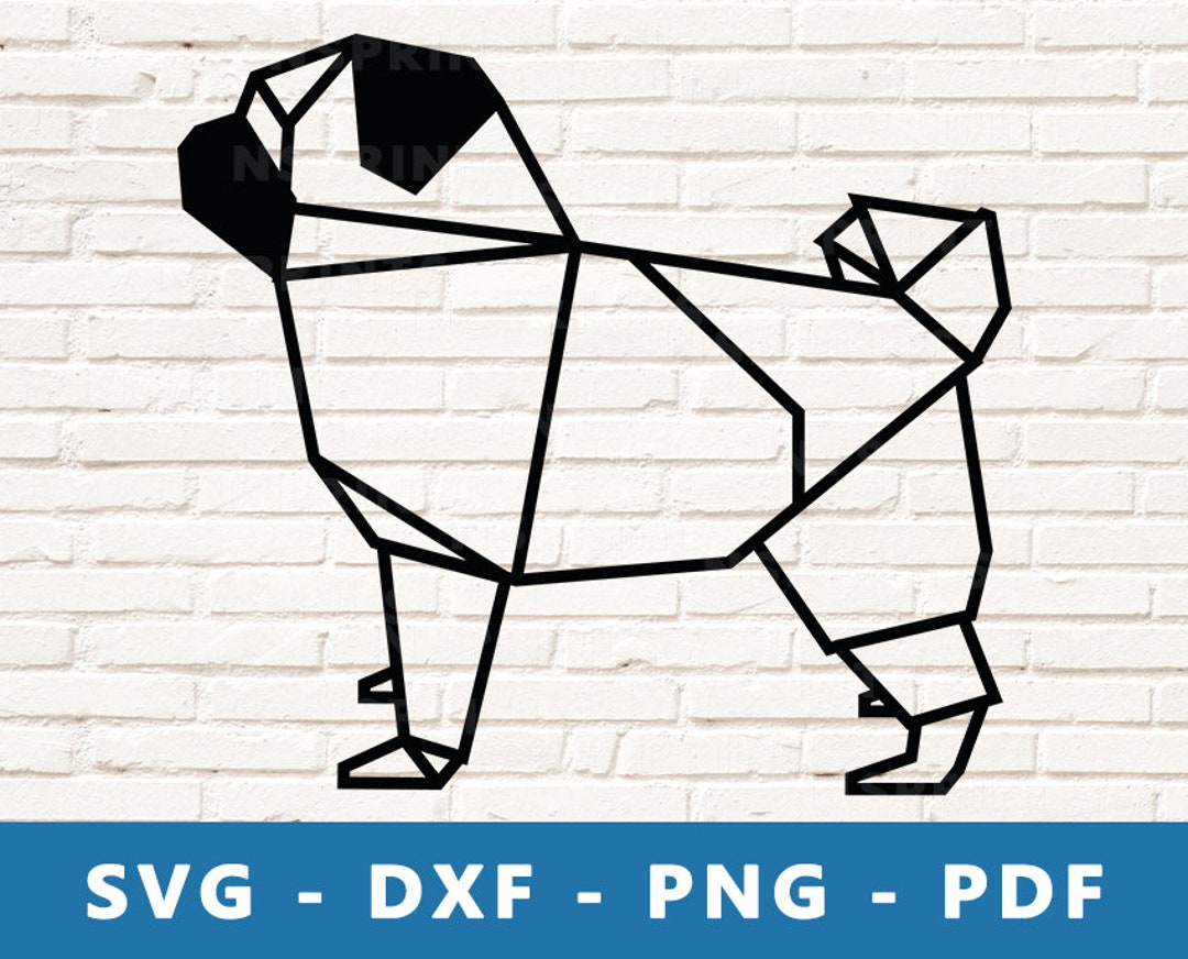 Origami Pug SVG, Geometric Pug PNG, Pug Dxf, Pug Vector, Pug Dog ...