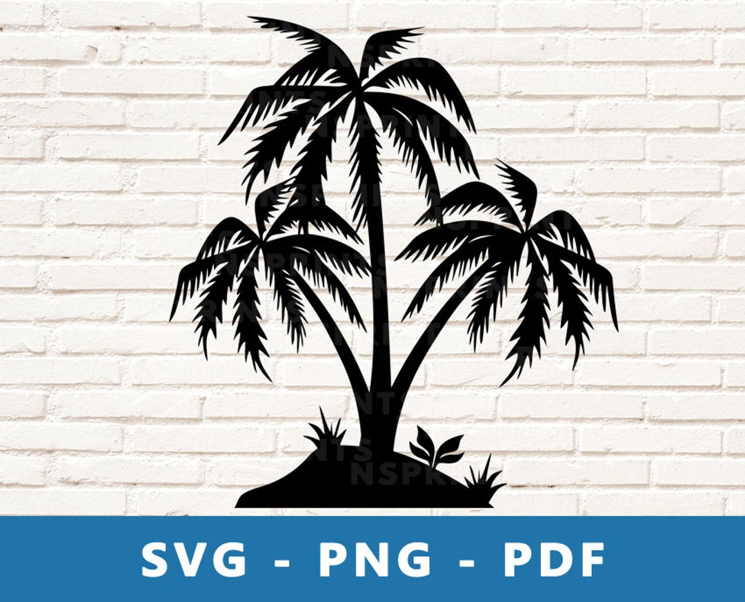 Palm Tree SVG, Palm Trees on Island PNG, Island Cut File, Tropical ...