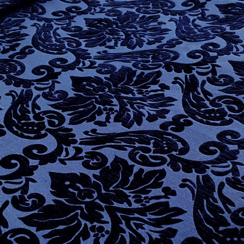 Medellin Damask Navy Blue Gold Upholstery Fabric by the Yard - Etsy