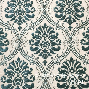 5 COLORS / Classic Floral Damask Teal Green Velvet Fabric / Fabric by ...