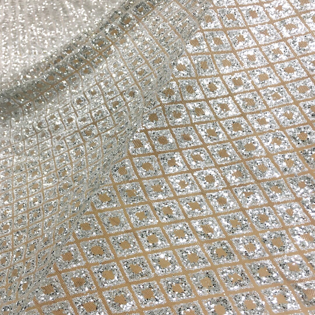 5 YARDS / SILVER Glitter Geometric Embroidery Mesh Dress Fabric - Etsy