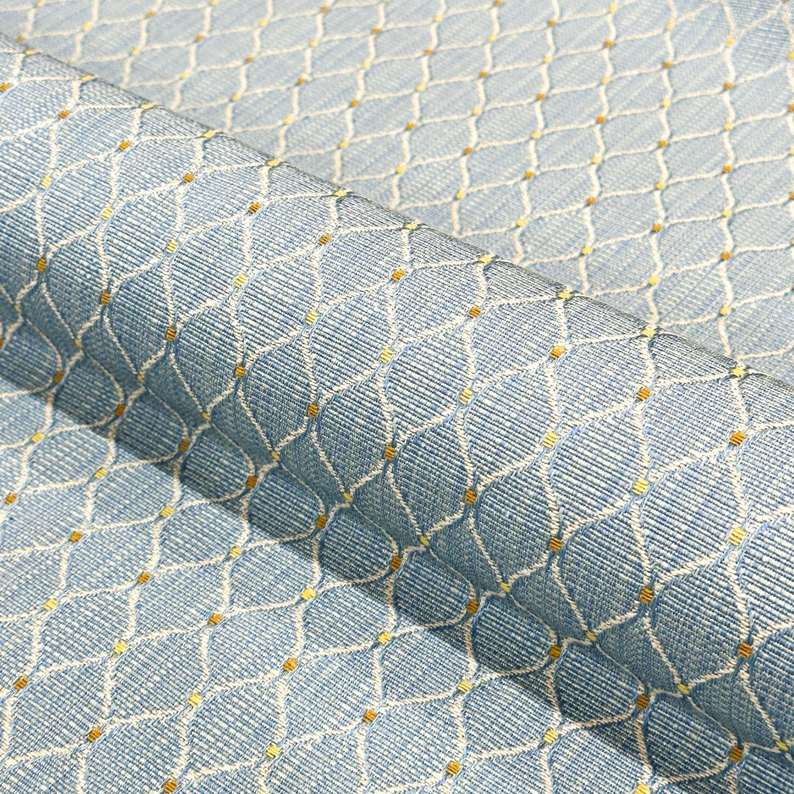 Light Dull Blue Geometric Diamond Dots Embroidered Jacquard Brocade ...