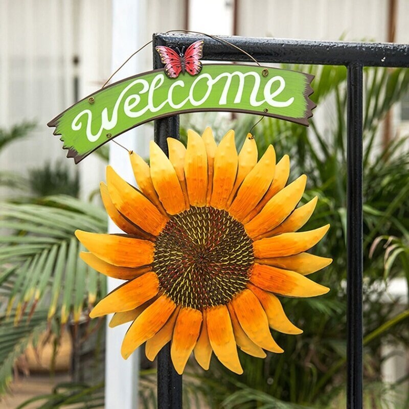 Metal Welcome Sunflower Front Porch Door Wall Hanging Garden - Etsy