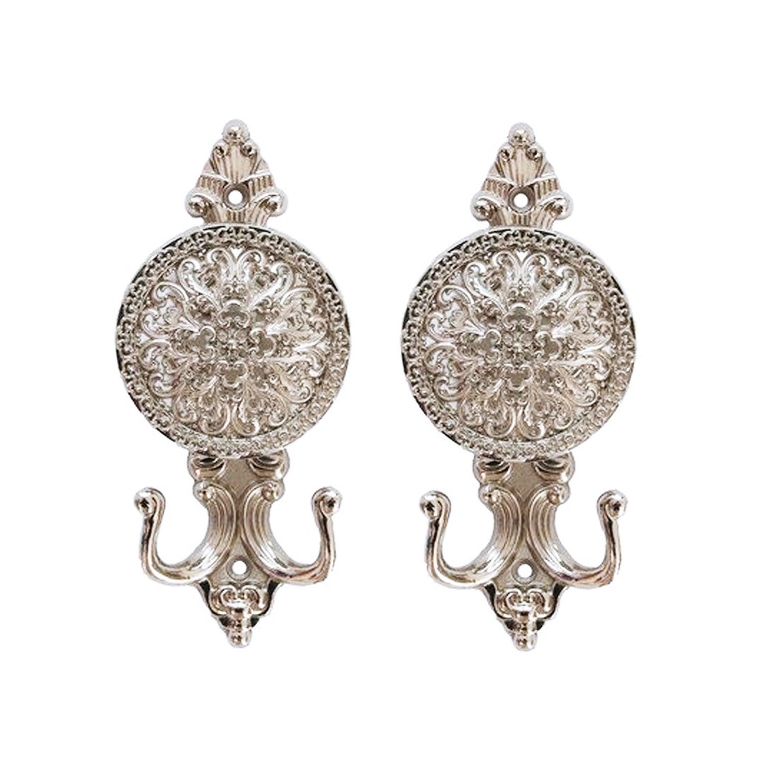 PAIR / Classic Drapery Silver Tie Back Rosette Holdback / Drapery ...