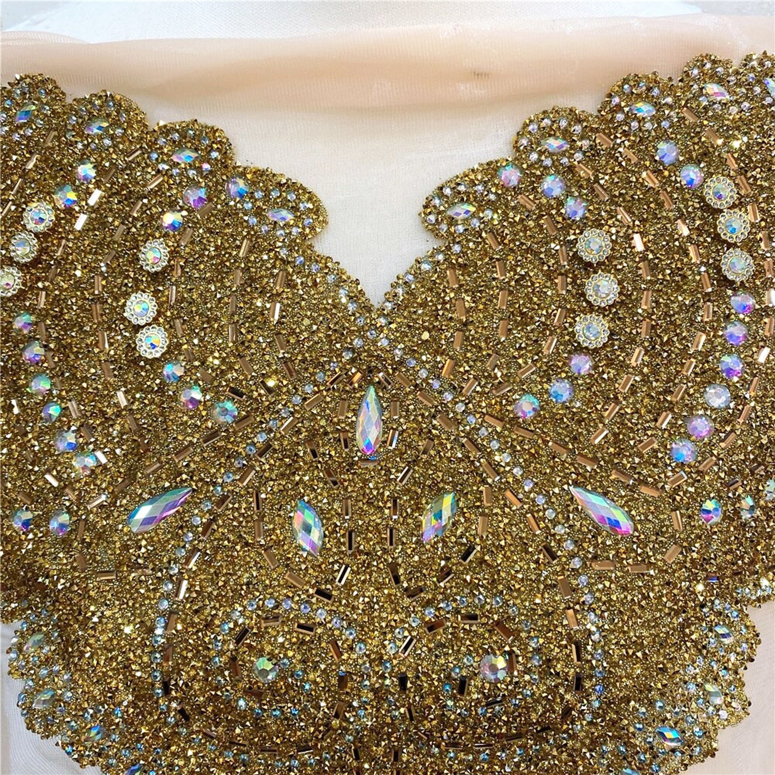 Bridal Gold Rhinestone Beaded Glitter Front Chest Appliqué / Sold by ...