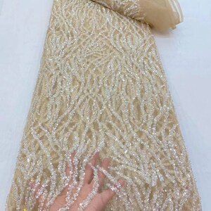 5 YARDS / 15 COLORS / Hailey Sequin Abstract Lines Beaded Embroidery ...