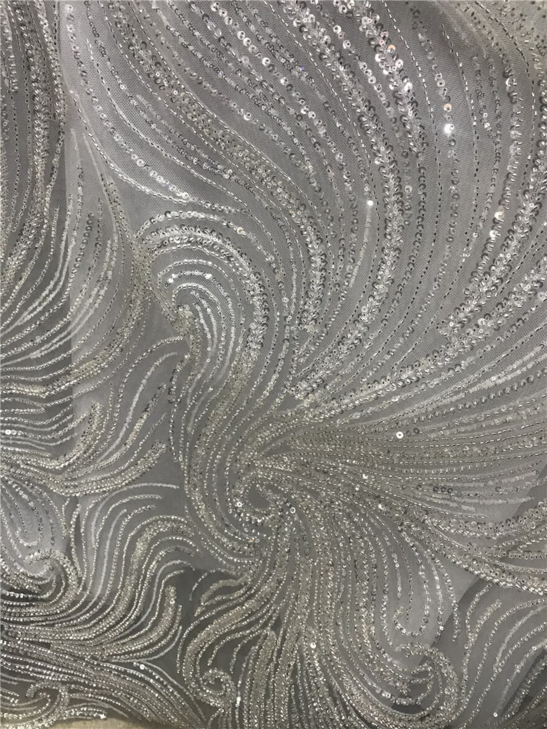 5 YARDS / Cezana Clear Off-white Sequin Beaded Embroidered Mesh Sparkly ...