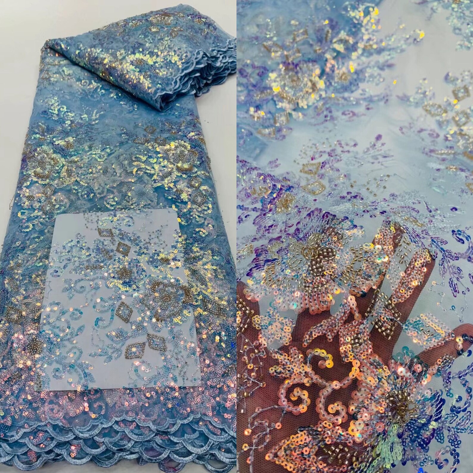 5 YARDS / 9 COLORS / Claudine Sequin Beaded Embroidered Mesh Sparkly ...