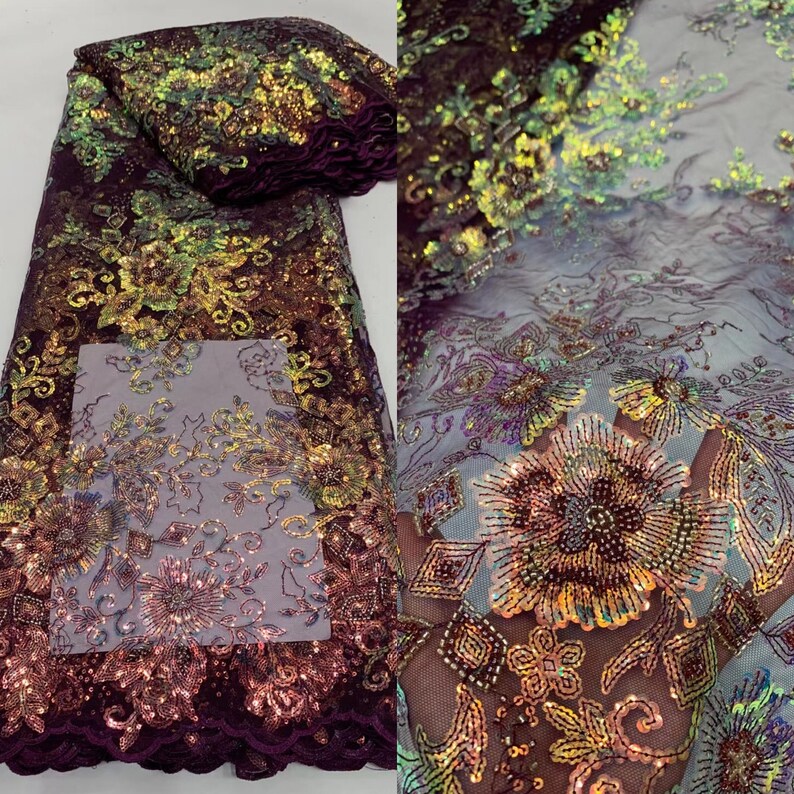 5 YARDS / 9 COLORS / Claudine Sequin Beaded Embroidered Mesh Sparkly ...