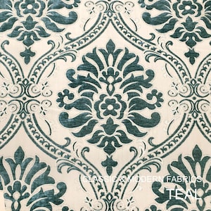 5 COLORS / Classic Floral Damask Teal Green Velvet Fabric / Fabric by ...