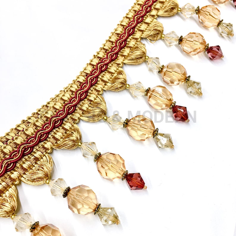ANTOINETTE 4 Red Gold Beaded Tassel Fringe Trim / - Etsy