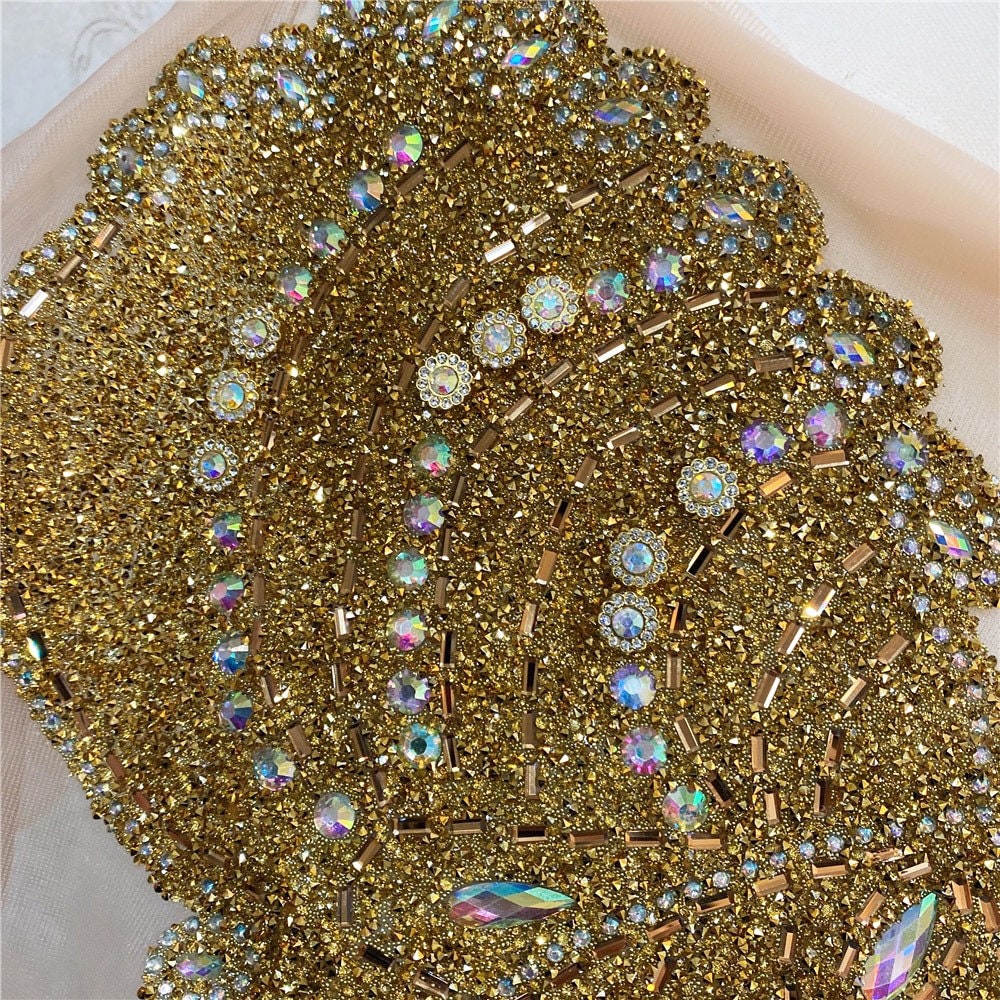 Bridal Gold Rhinestone Beaded Glitter Front Chest Appliqué / Sold by ...