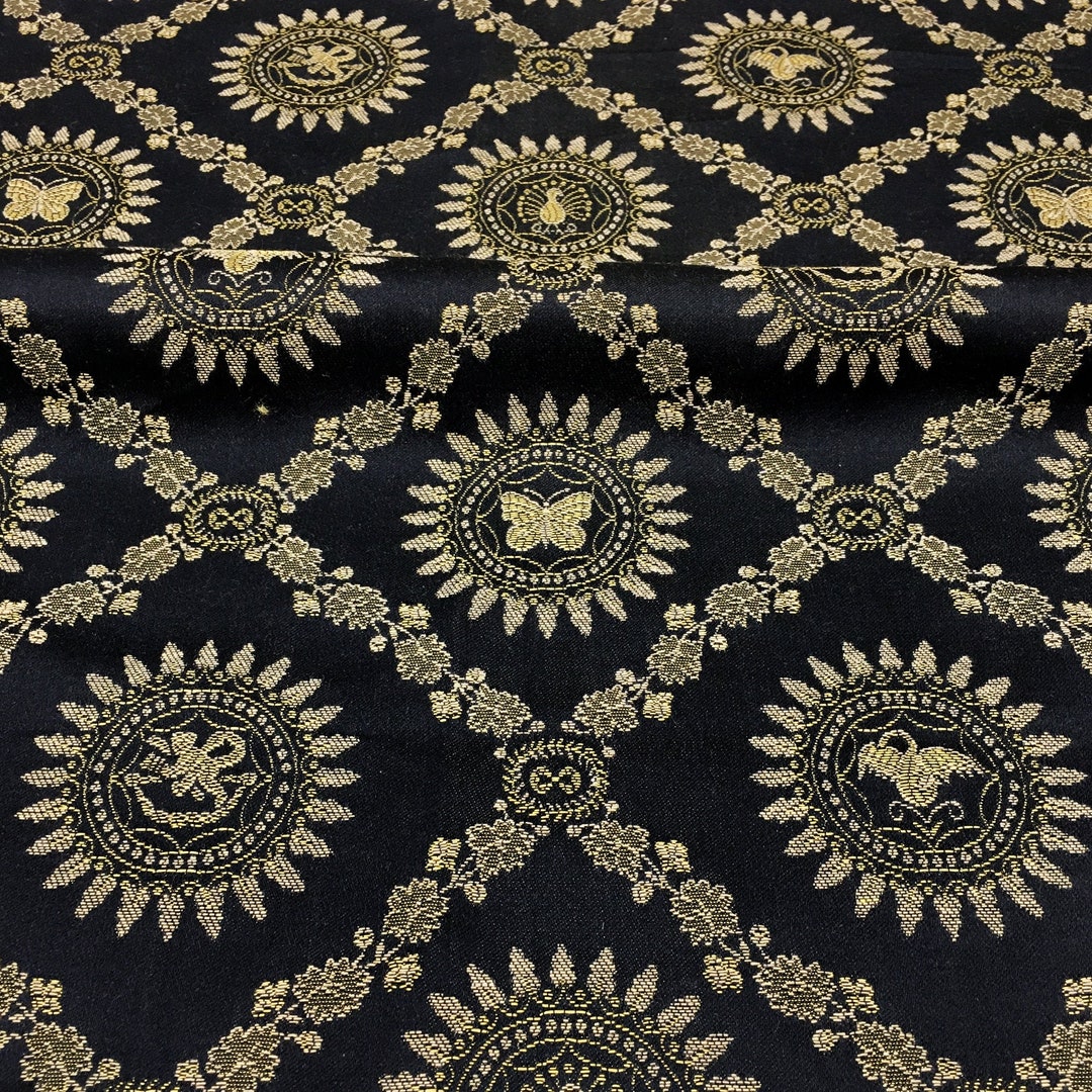 108 Wide Black Gold Diamond Jacquard Brocade Fabric / by - Etsy